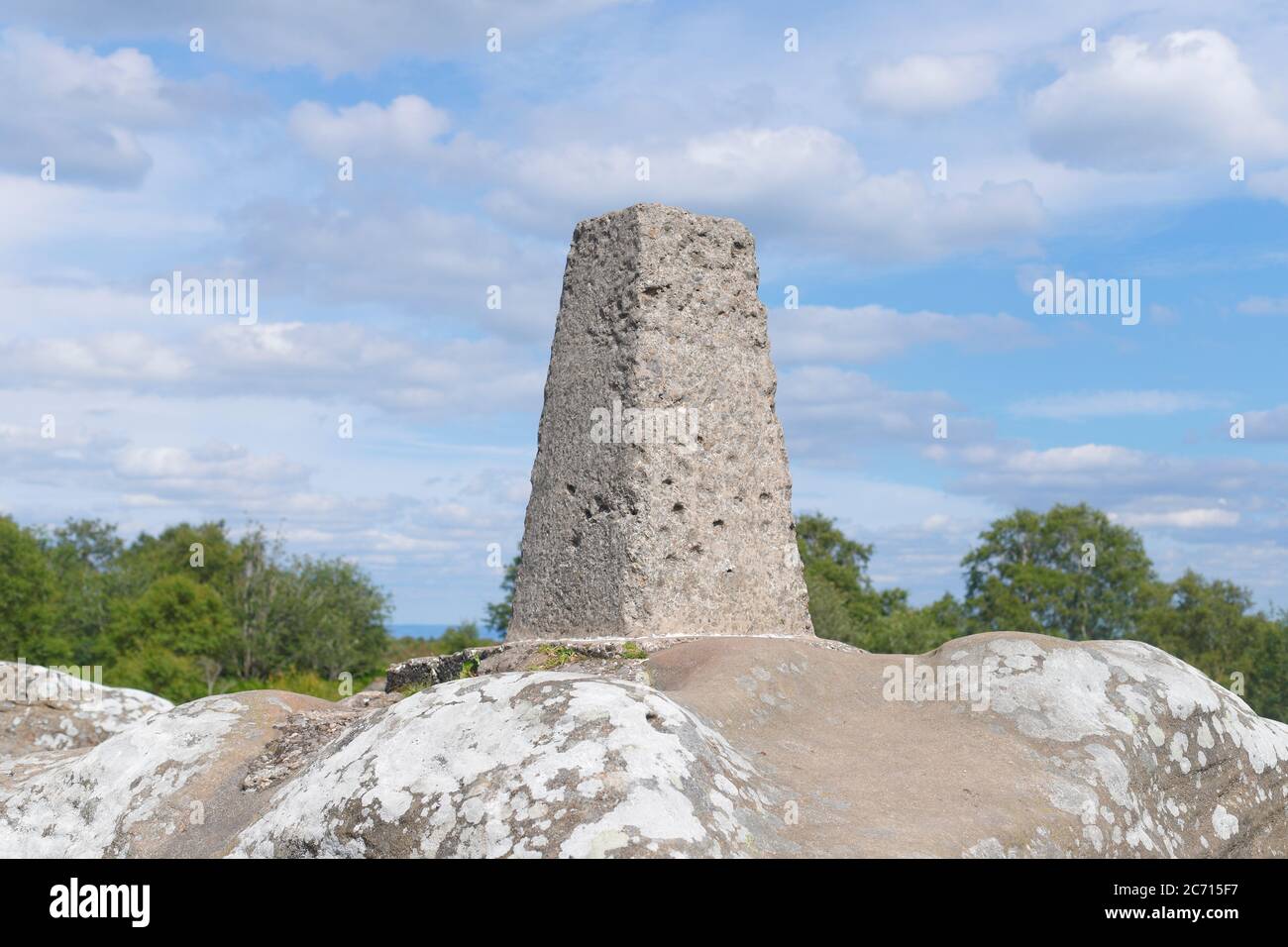 A Trig point, located at Brimham Rocks is used for surveying,mapping ...