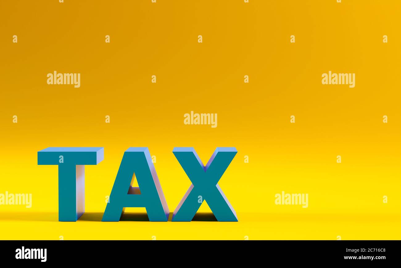 taxes text on yellow background. nobody around. minimalist background ...