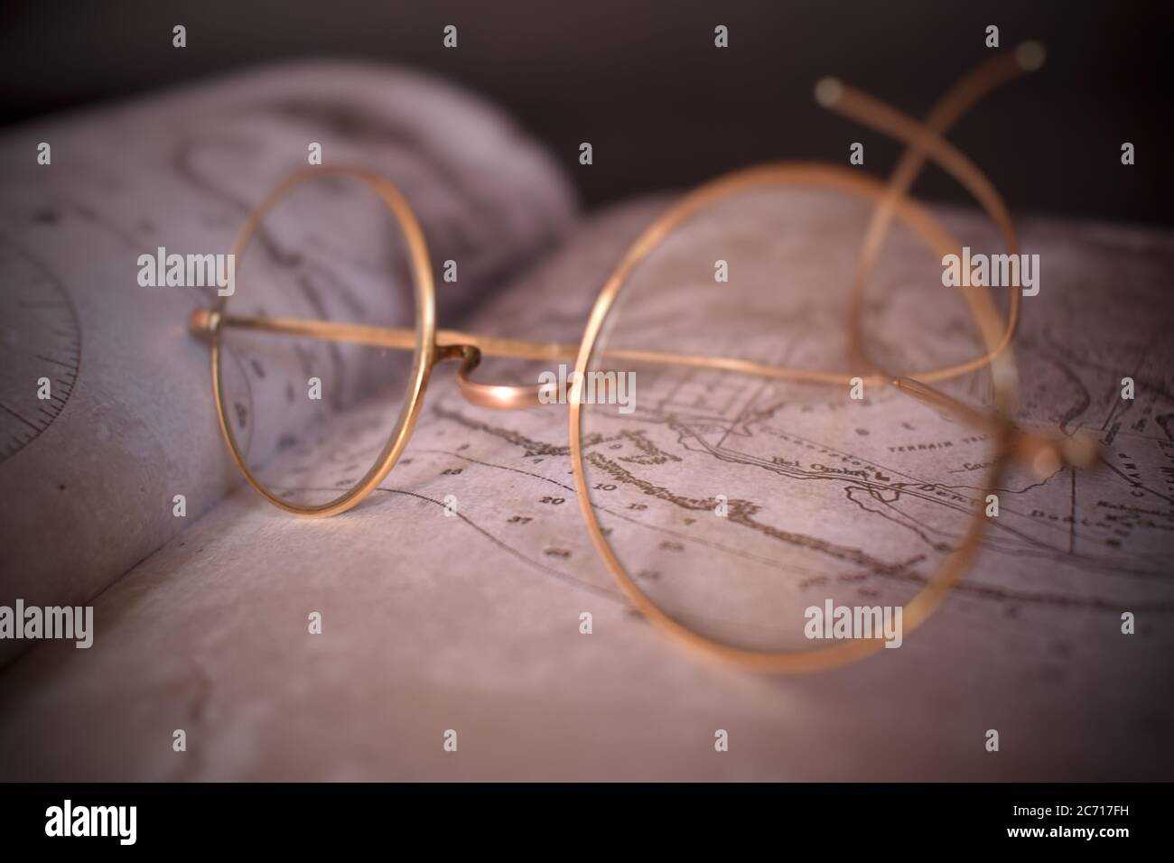 Antique golden eyeglasses Stock Photo - Alamy