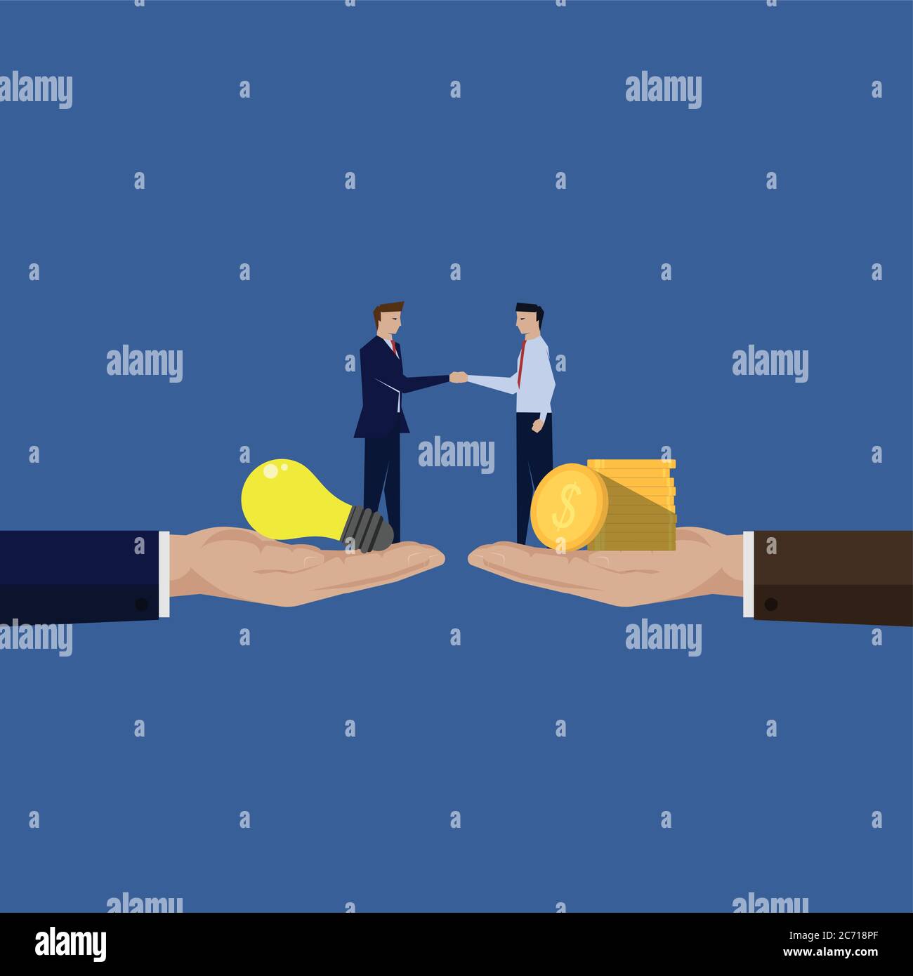 Two businessman handshake above the hand bring idea and dollar. Symbol ...