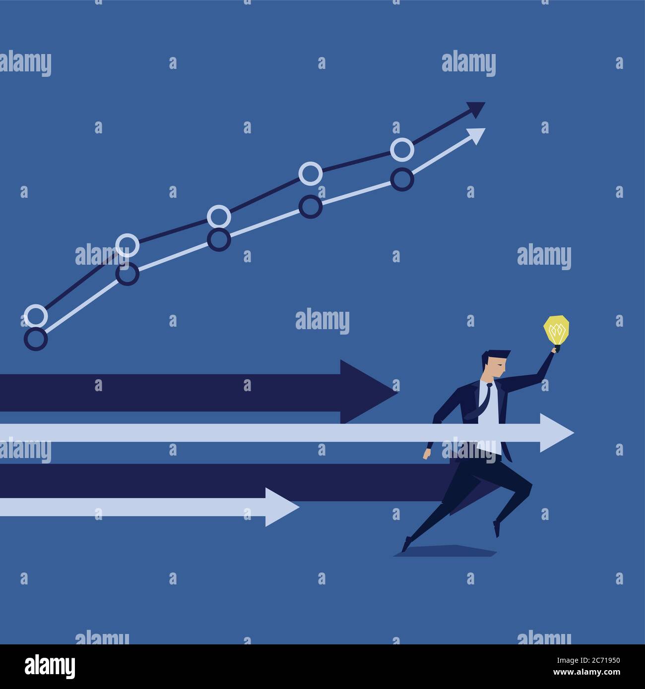 Businessman run holding idea with arrow directing progress.Symbol of ...