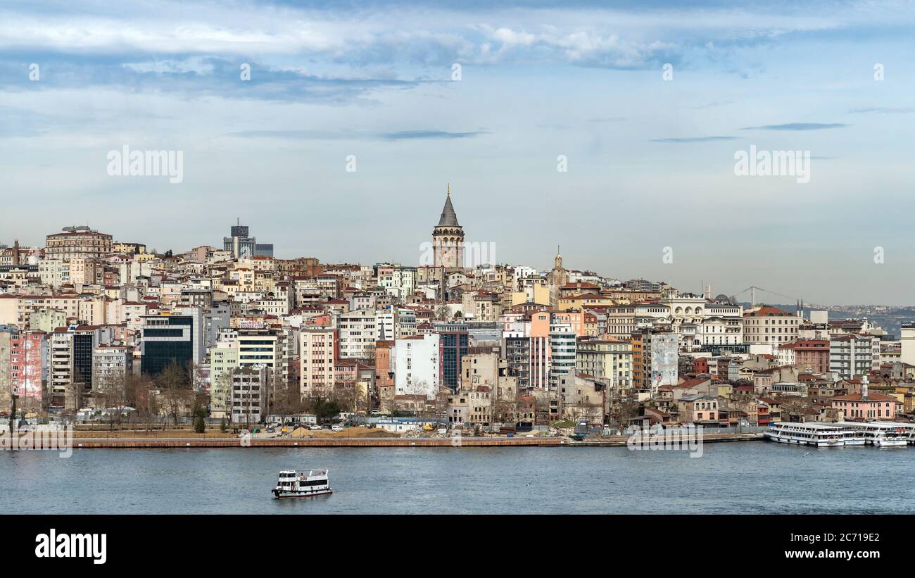 istanbul, Turkey - April 2018: Istanbul cityscape in Turkey with Galata ...