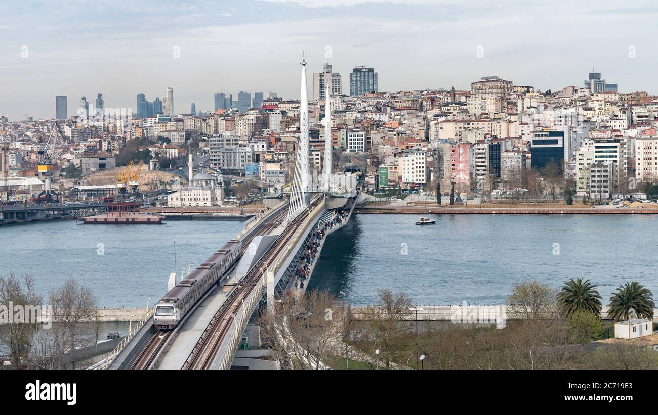 istanbul, Turkey - March 2018: Panoramic view of Golden Horn Metro ...