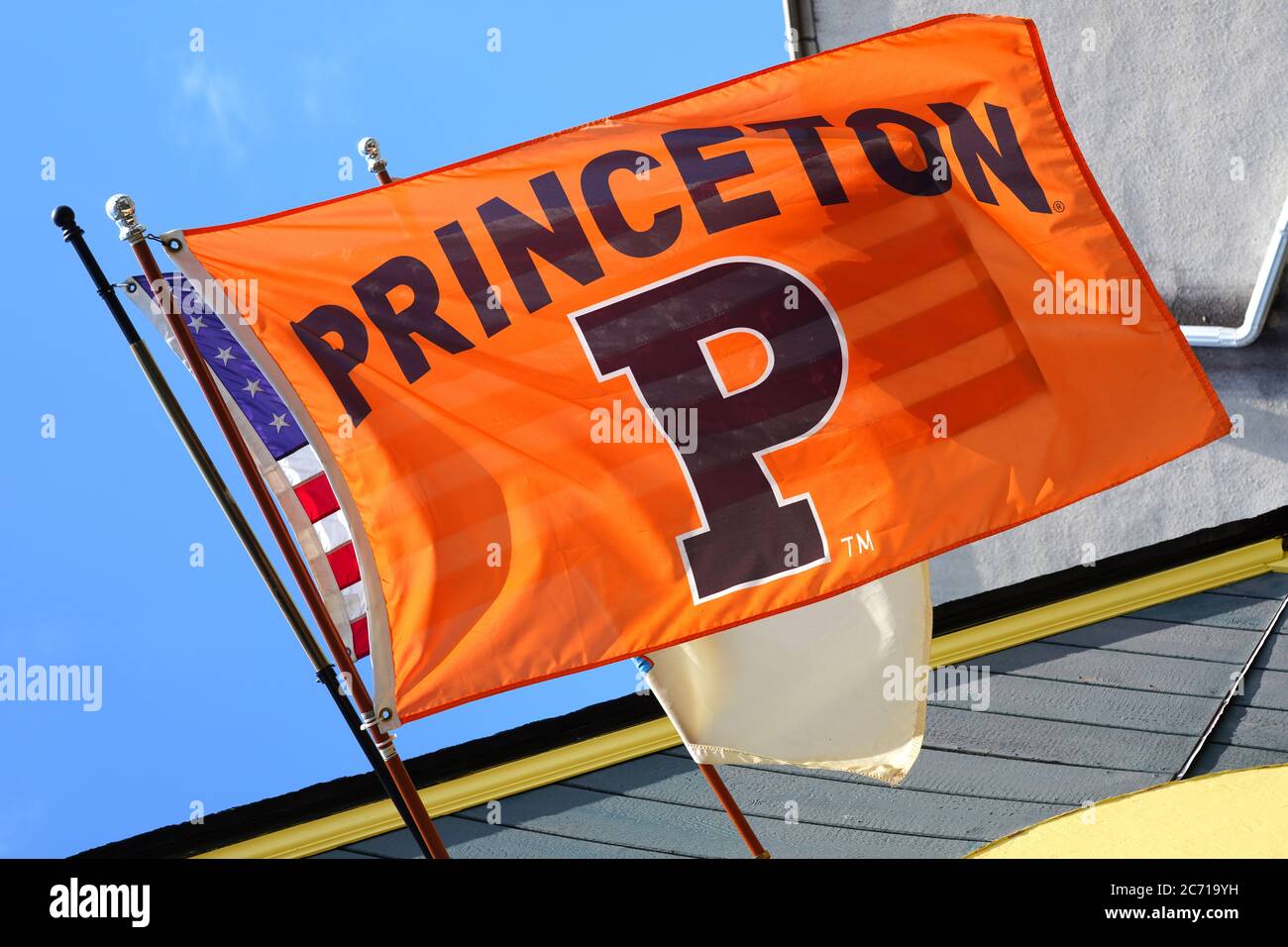 PRINCETON, NJ -4 JUL 2020- View of the orange and black flag of Ivy ...