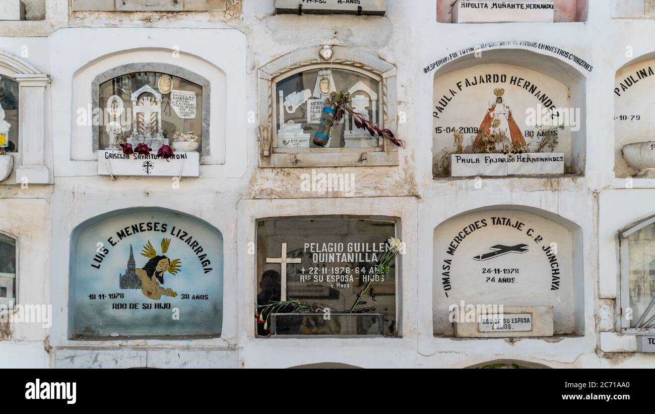 Ica, Peru - August 2017: Above the ground tombs in the Ica cemetery in ...