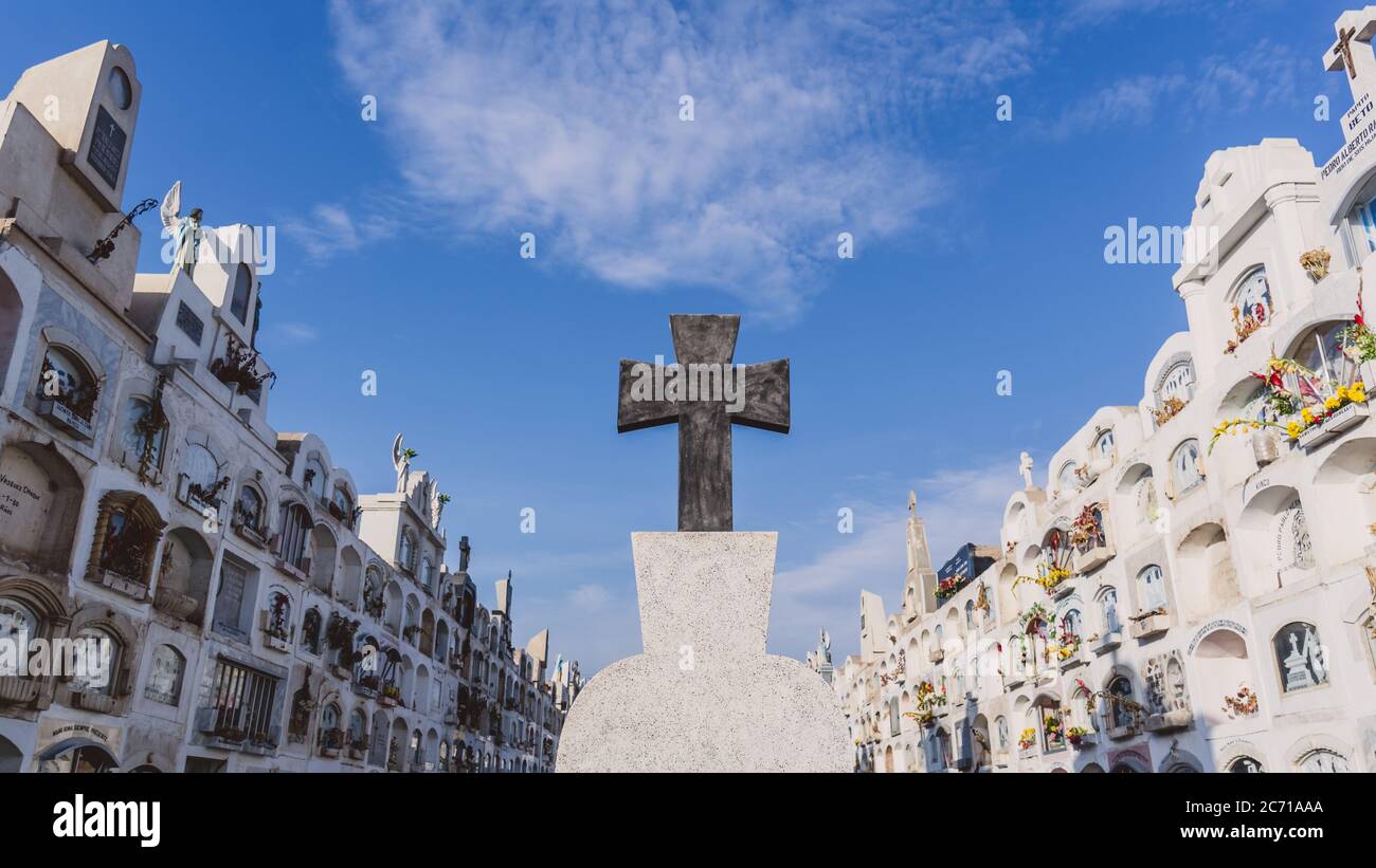 Ica, Peru - August 2017: Above the ground tombs in the Ica cemetery in ...