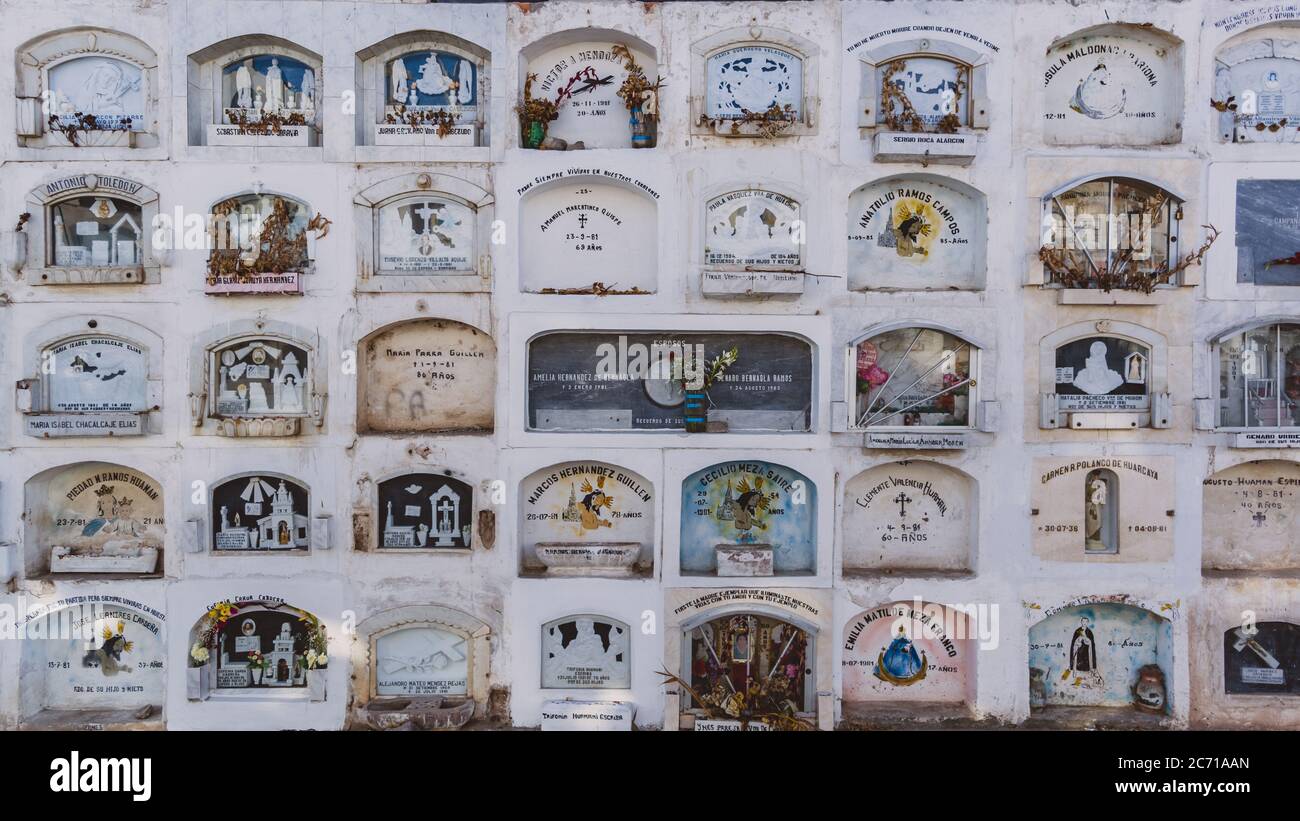 Ica, Peru - August 2017: Above the ground tombs in the Ica cemetery in ...