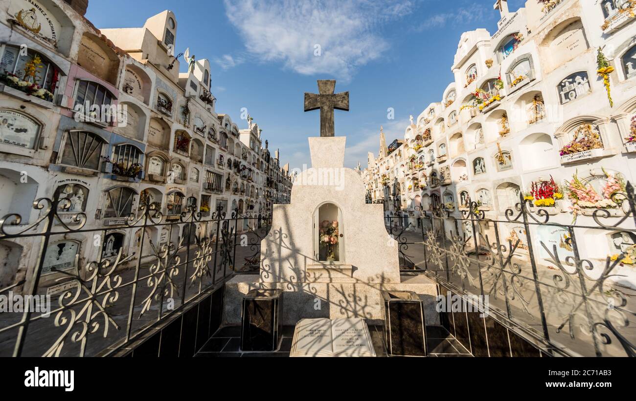 Ica, Peru - August 2017: Above the ground tombs in the Ica cemetery in ...