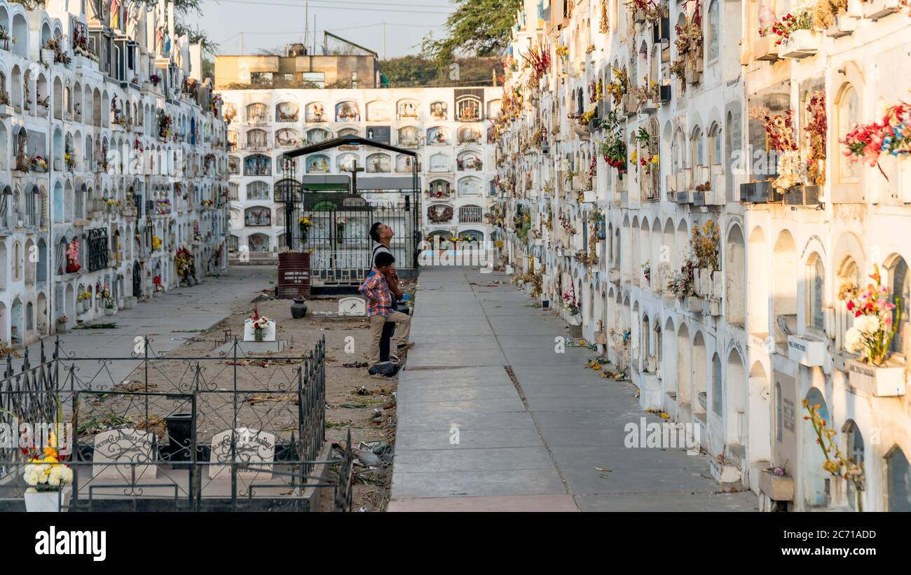 Ica, Peru - August 2017: Above the ground tombs in the Ica cemetery in ...