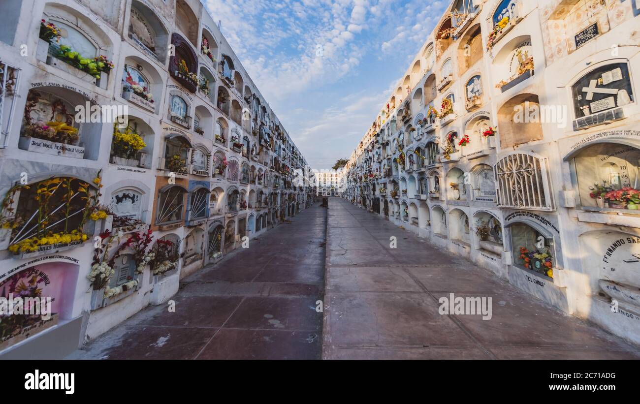 Ica, Peru - August 2017: Above the ground tombs in the Ica cemetery in ...