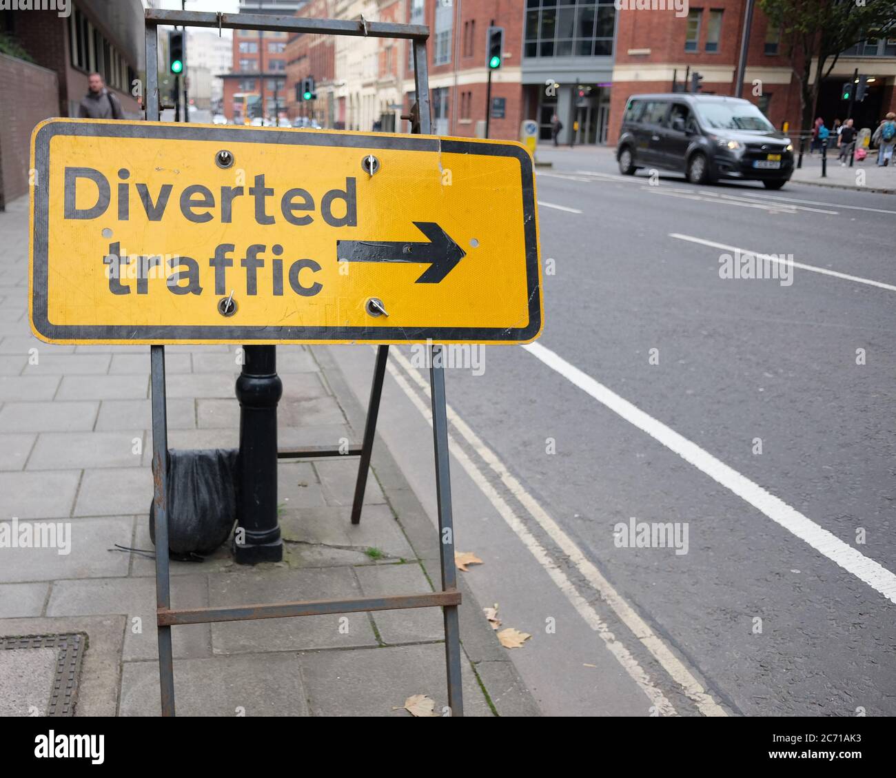 October 2019 - Traffic diversion signs on the footway in Bristol Stock ...