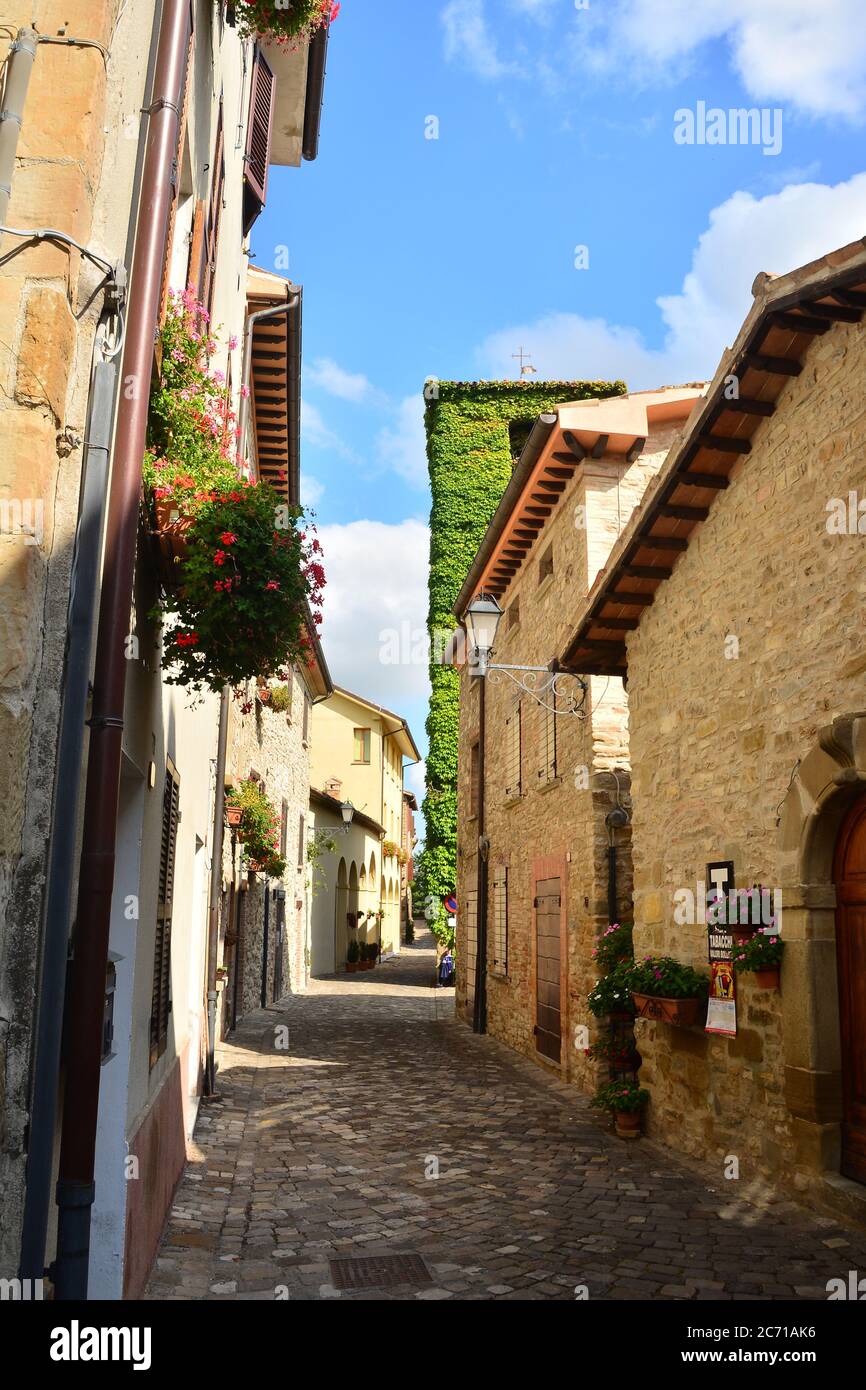 Frontino,Pesaro Urbino,Marche,Italy. The main street of the village ...