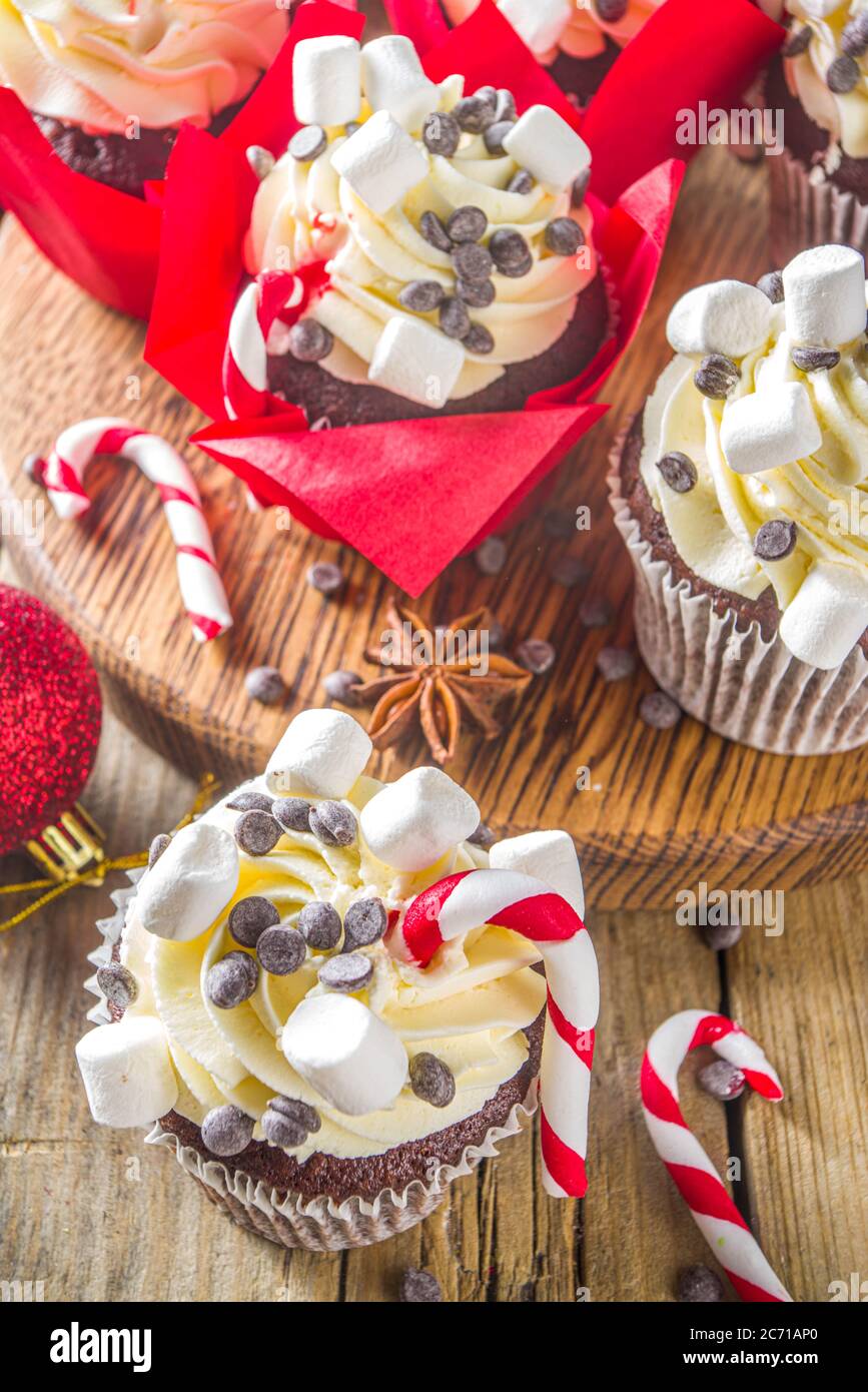 Christmas cupcakes. Xmas hot chocolate cupcake with peppermint candy ...