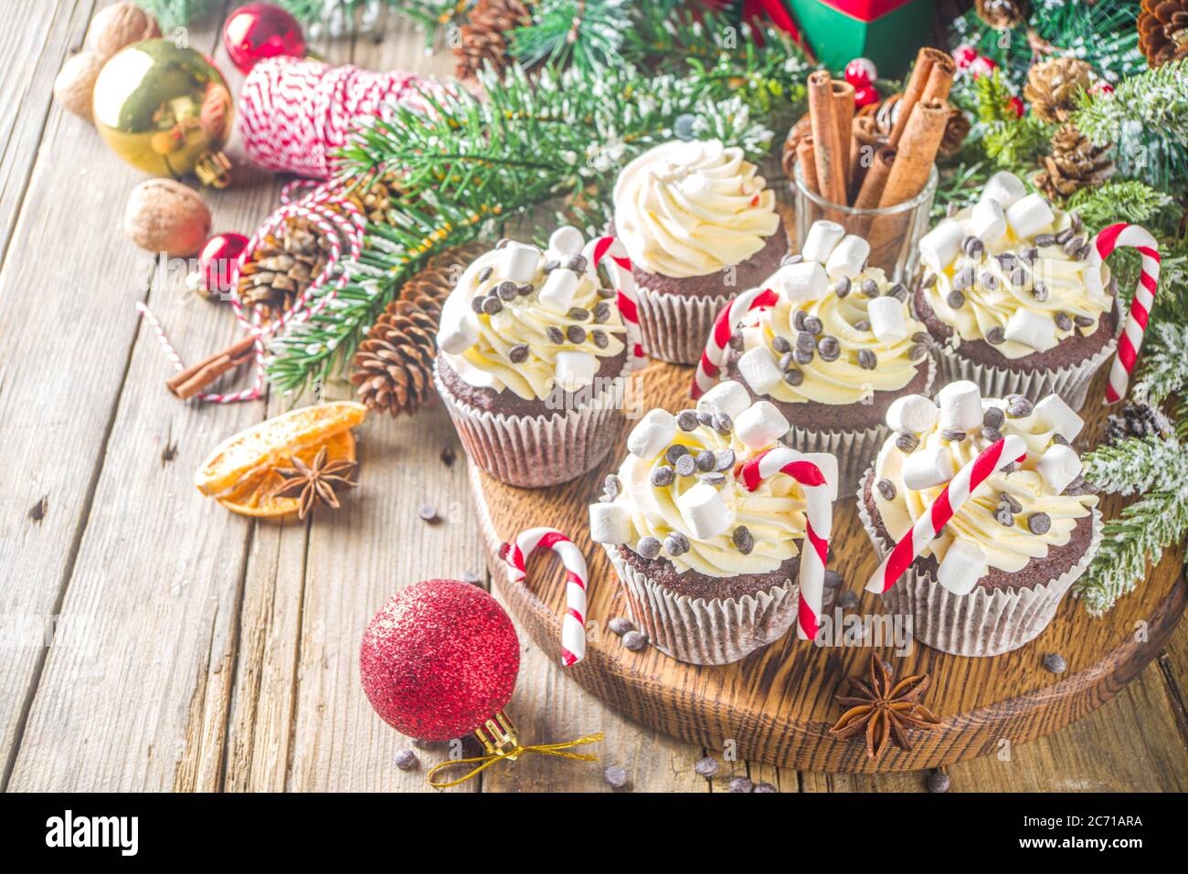 Christmas cupcakes. Xmas hot chocolate cupcake with peppermint candy ...