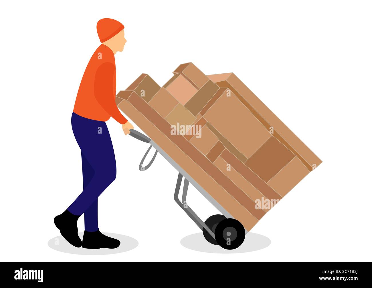 A young man carrying the packages with the mover for delivery Stock ...