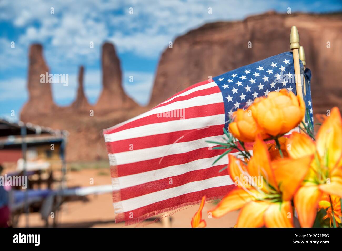 American flag in the Monument Valley landscape, USA Stock Photo - Alamy