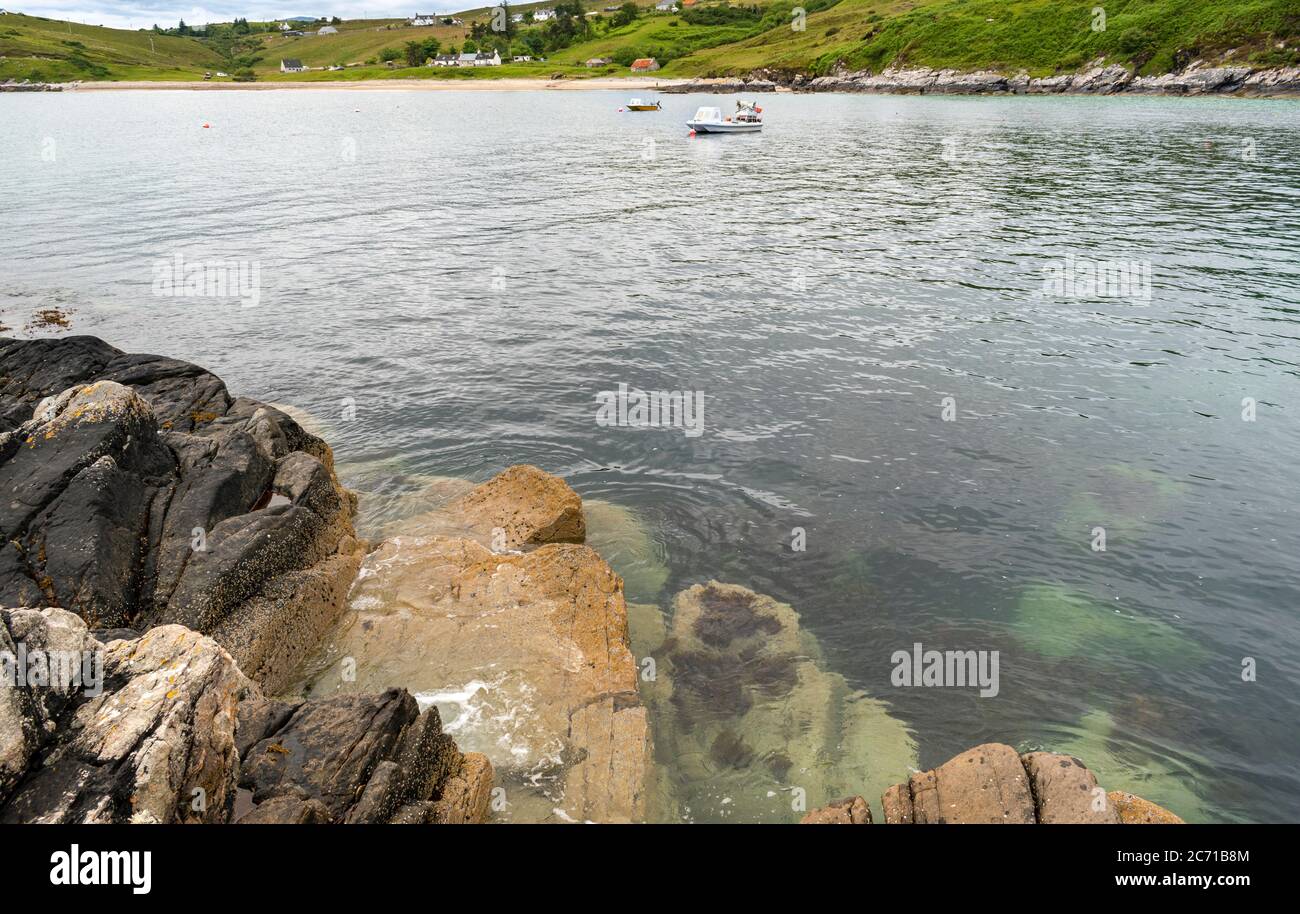 TALMINE AND TALMINE BAY SUTHERLAND SCOTLAND IN SUMMER CLEAR WATER OVER ...