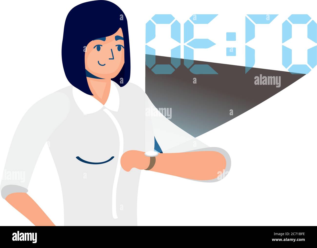 woman using reality virtual tech in smartwatch vector illustration ...