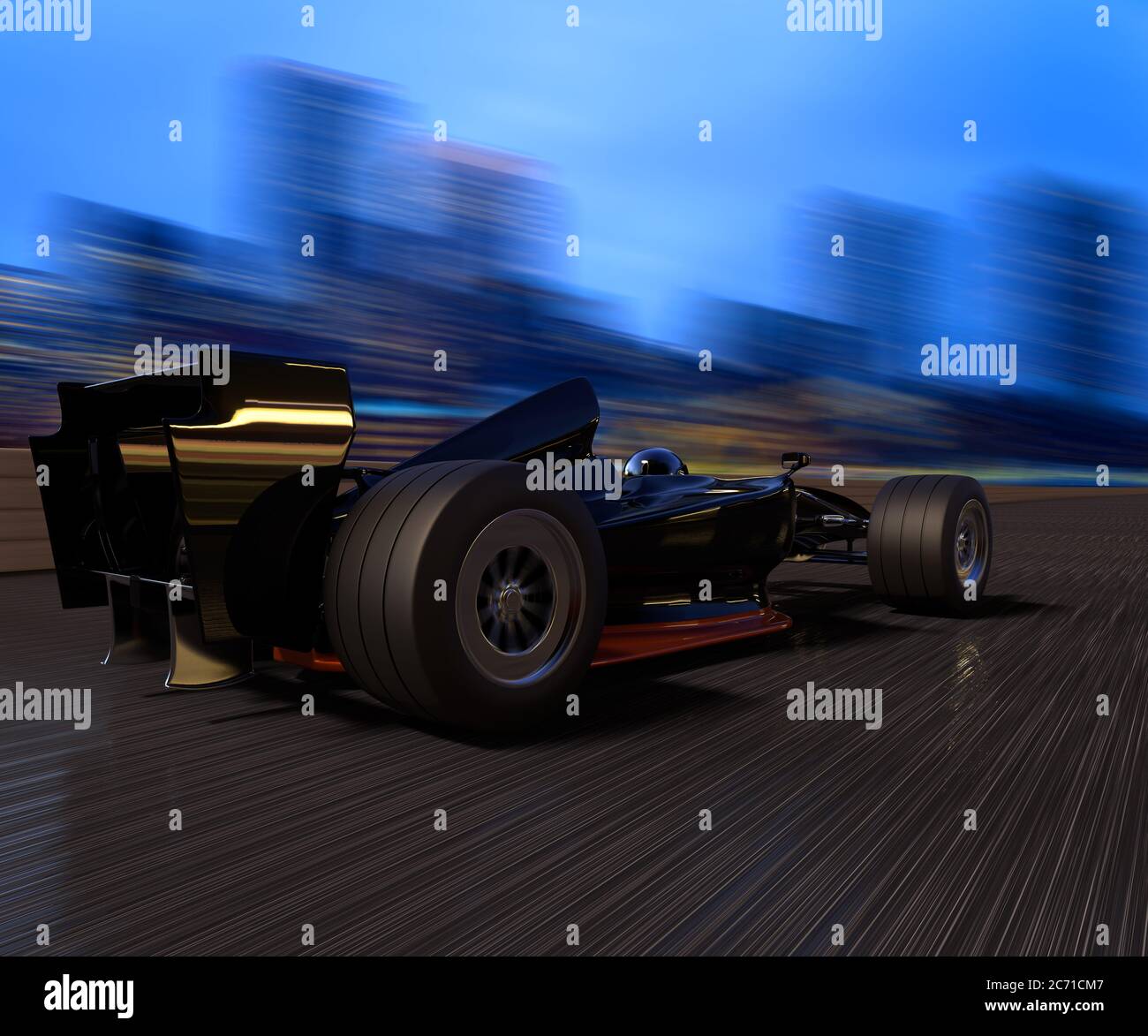 3D rendering of a self designed race car speeding in a track with a ...