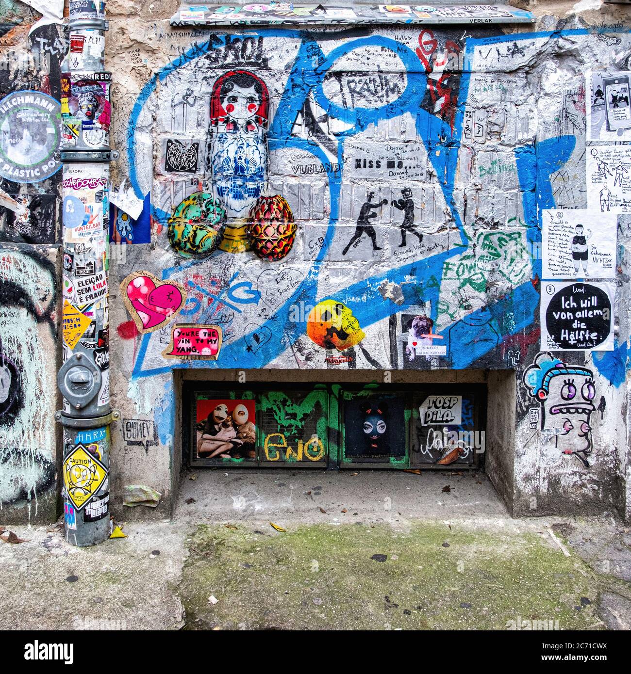 Old graffiti covered wall in Courtyard of the Haus Schwarzenberg at 39 ...