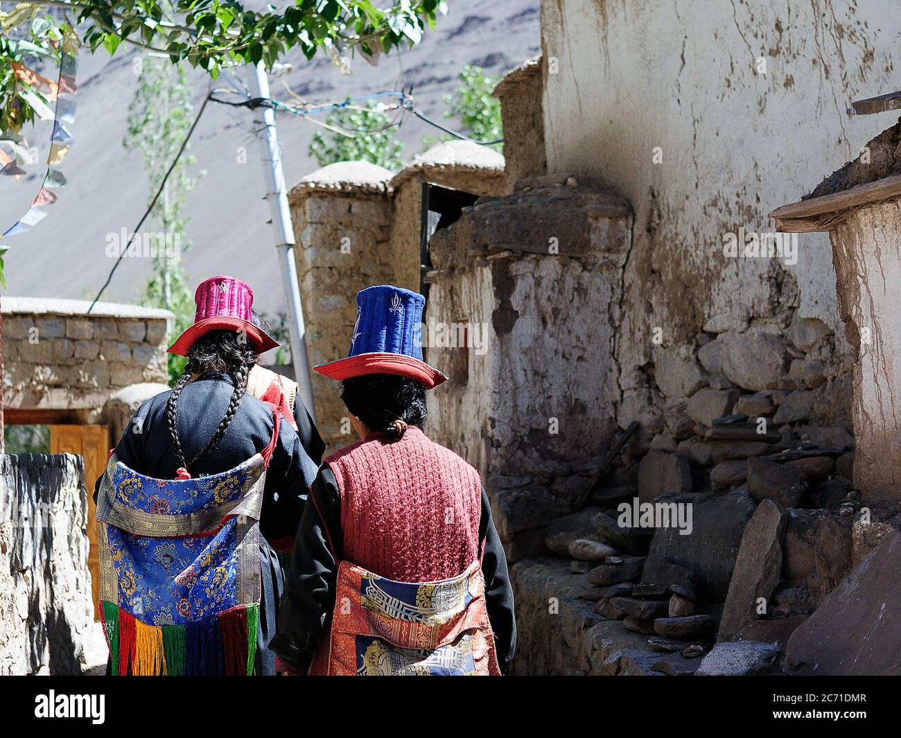 June 24: Ladakhi women in the traditional hat before the monastery in ...