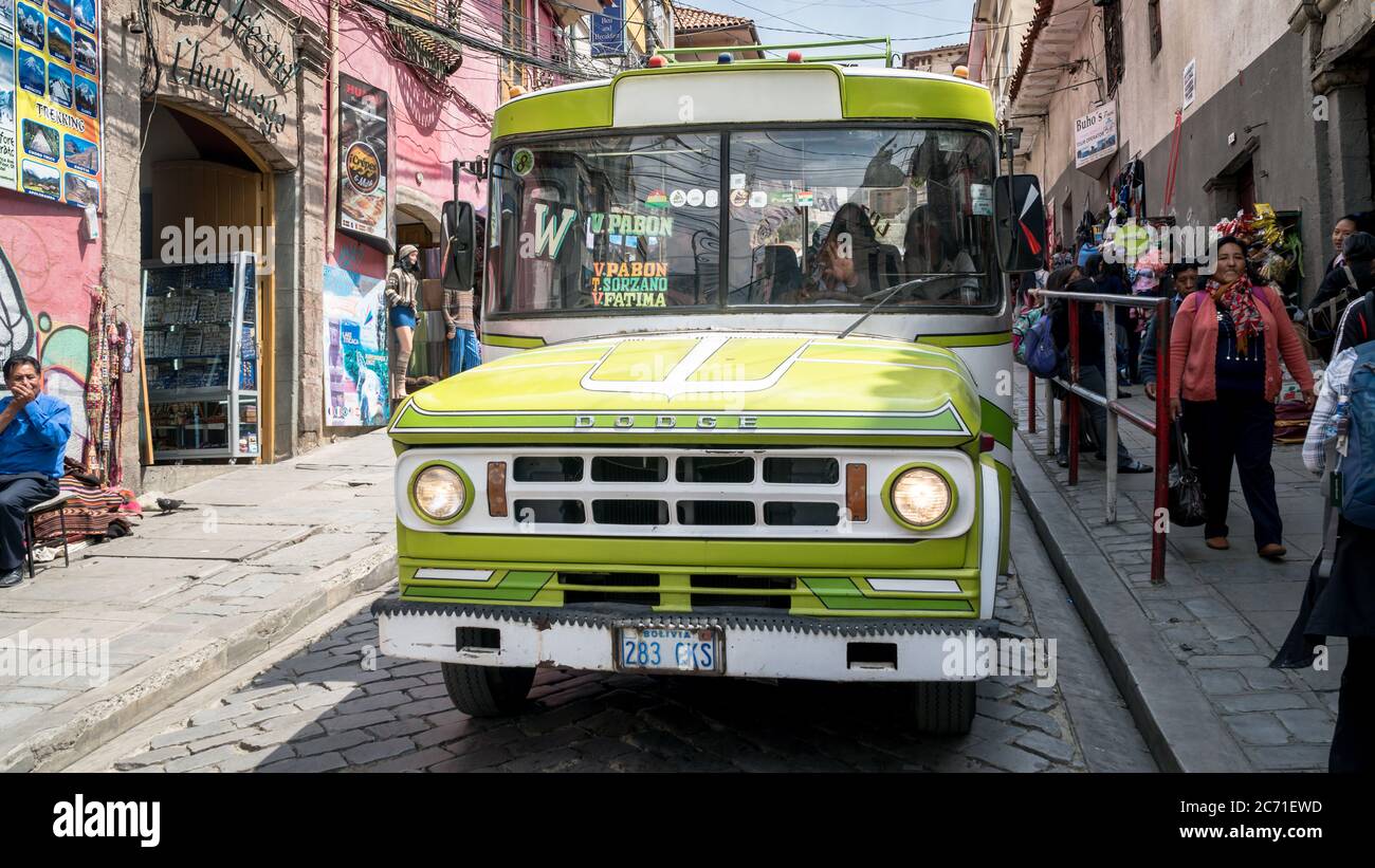 La Paz, Bolivia, September 2017: Public transport bus in a street in La ...