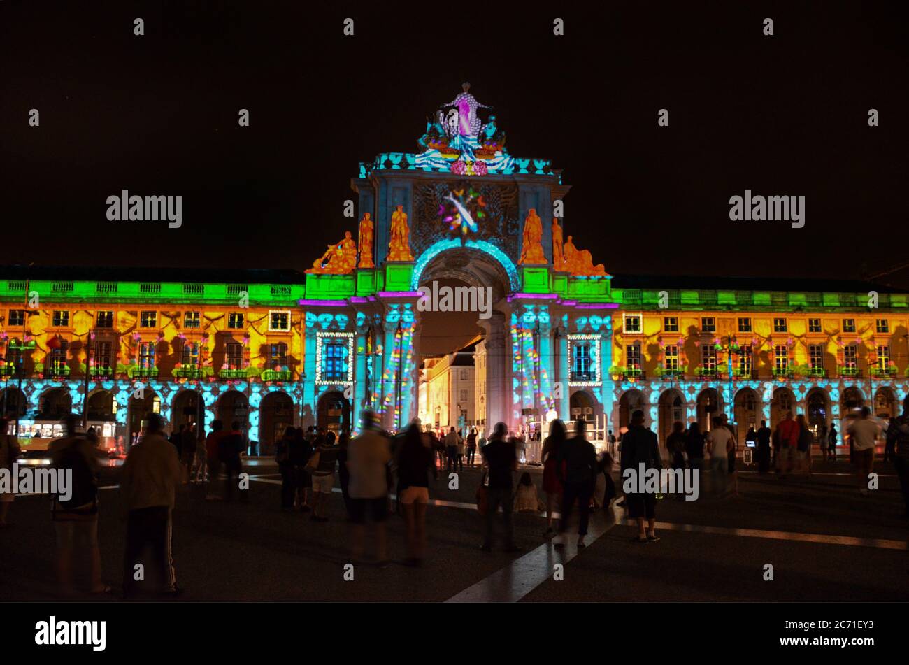 Lisbon, Portugal-20 august 2018: amazing light show on Rua Augusta Arch ...