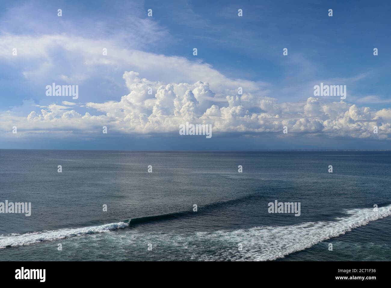 Beautiful blue sea sky or ocean water and scenic puffy clouds epic ...