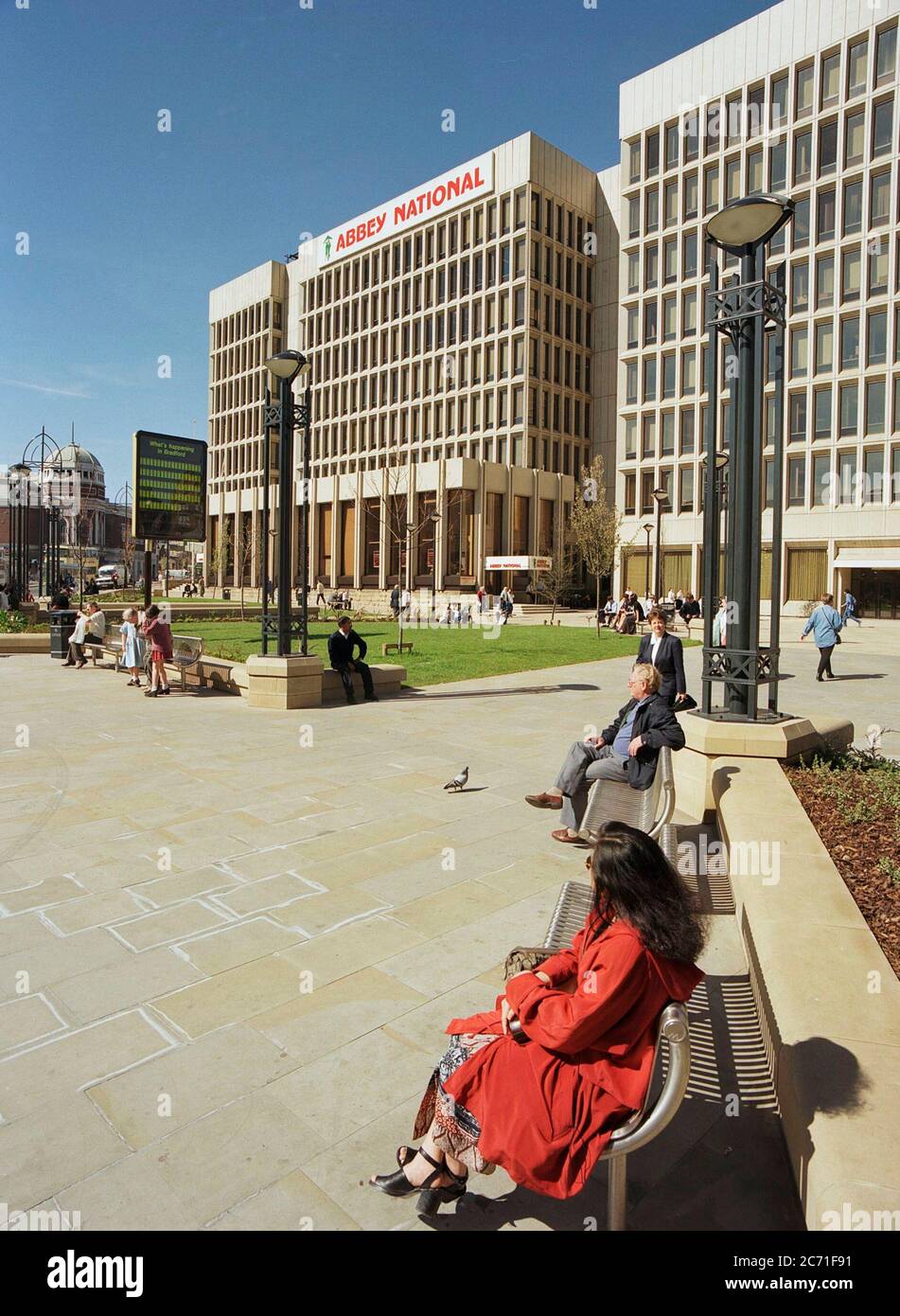 1997, people enjoying the lunchtime sun at Bradford Centenary Square ...