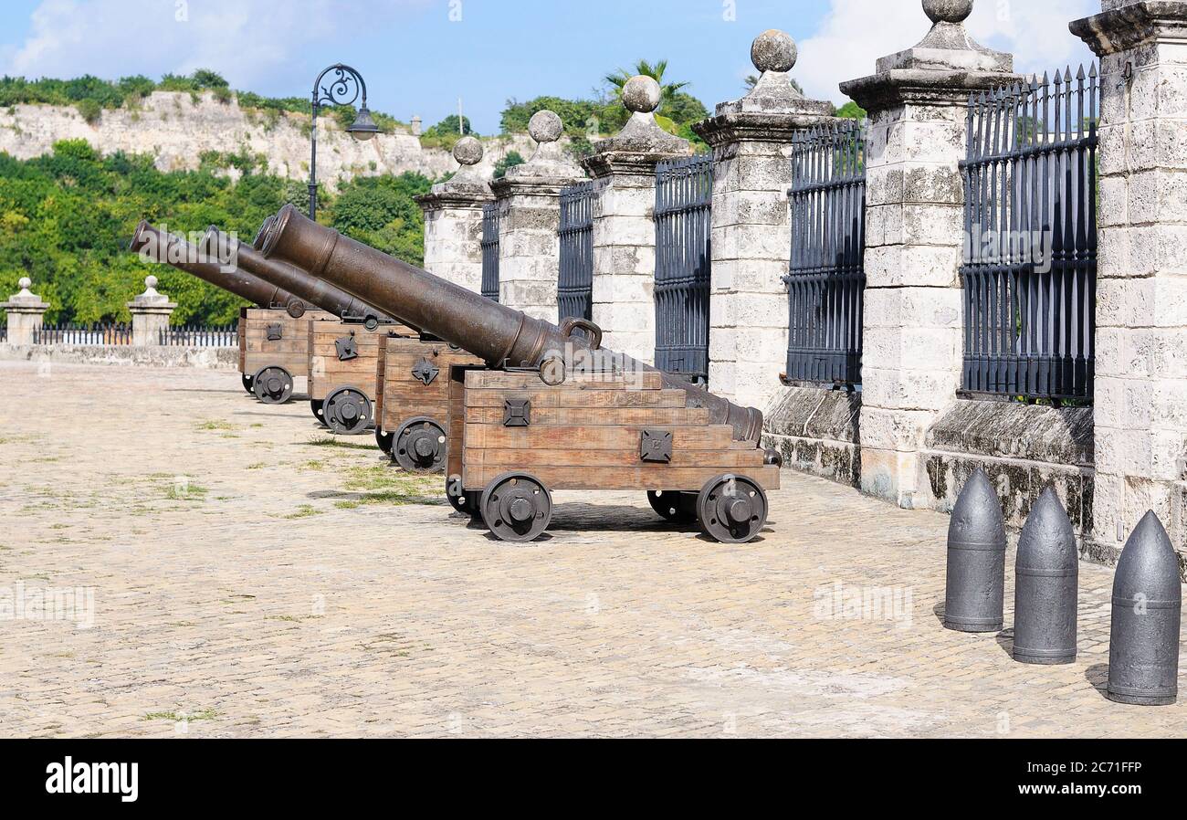 View on cannons in the courtyard of fort in the Havanao Cuba Stock ...