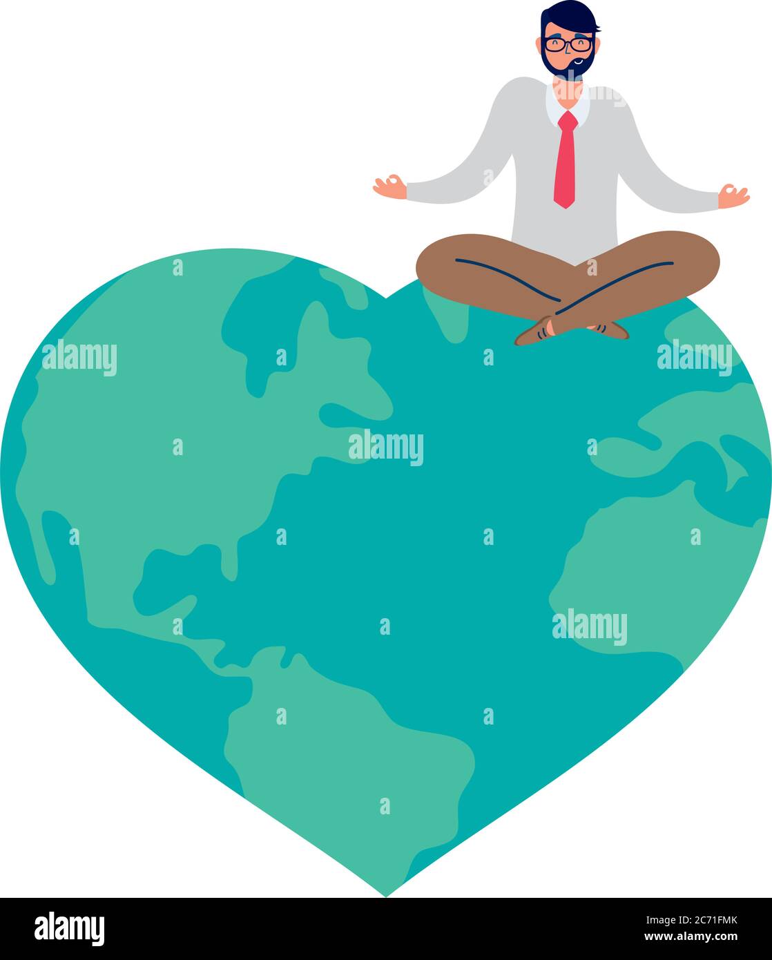 businessman seated in heart planet earth vector illustration design ...