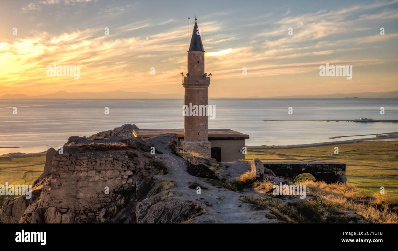Van, Turkey - September 2013: A view of the Van fortress with the ...