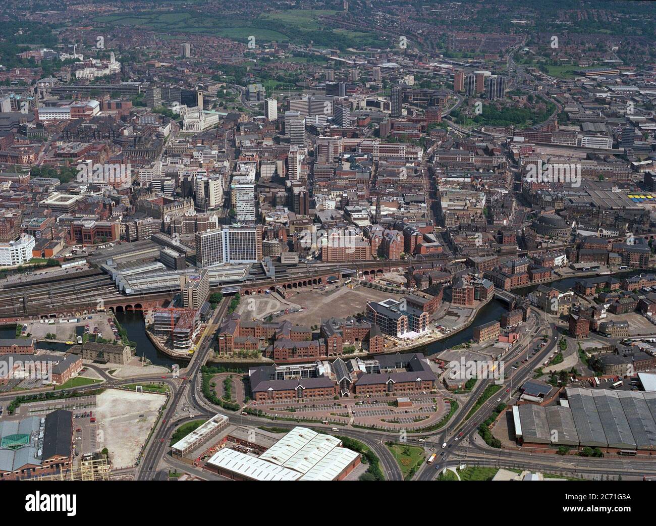 Classic aerial view of Leeds City centre from the south, taken in 1997 ...