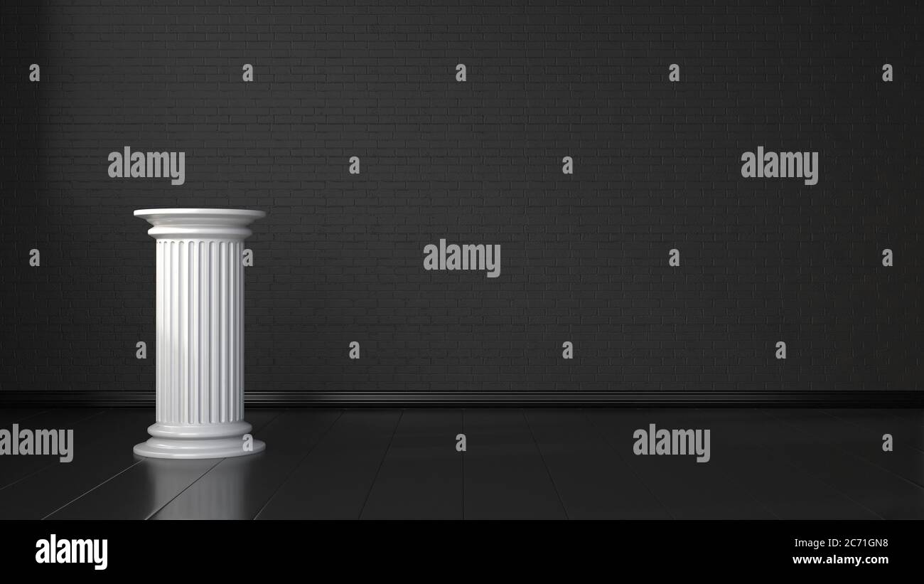Room with column and dark brick wall. Minimalism. 3d render Stock Photo ...