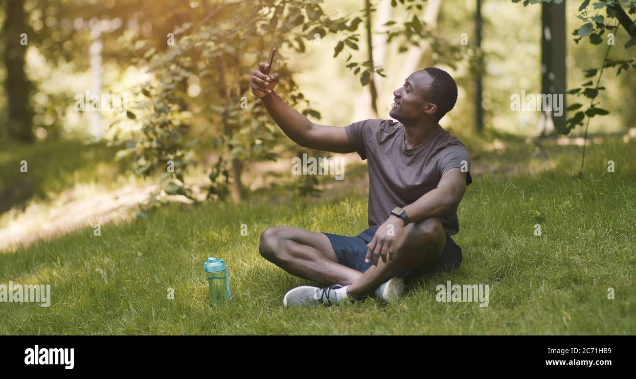 African man selfie workout hi-res stock photography and images - Alamy