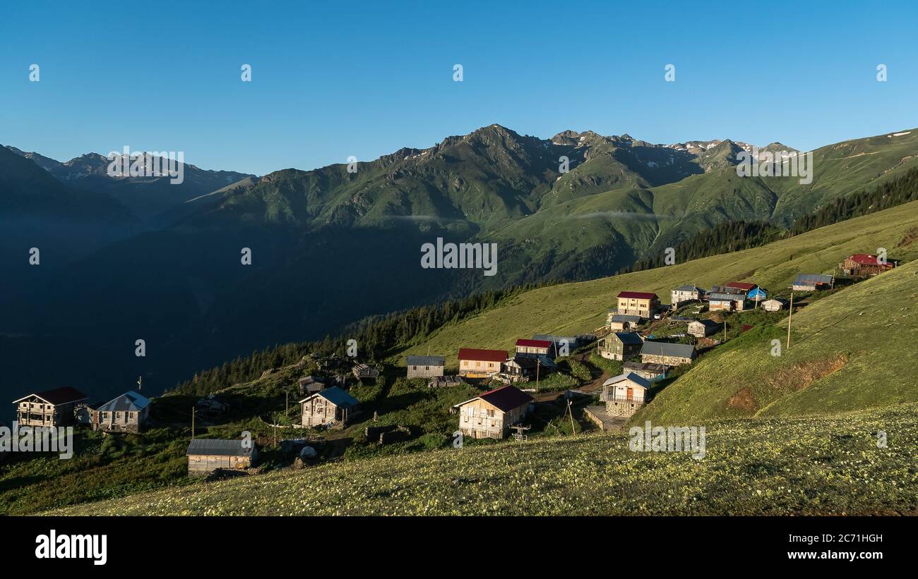 Rize, Turkey - July 2017: Panoramic view of Gito plateau in Kackar ...