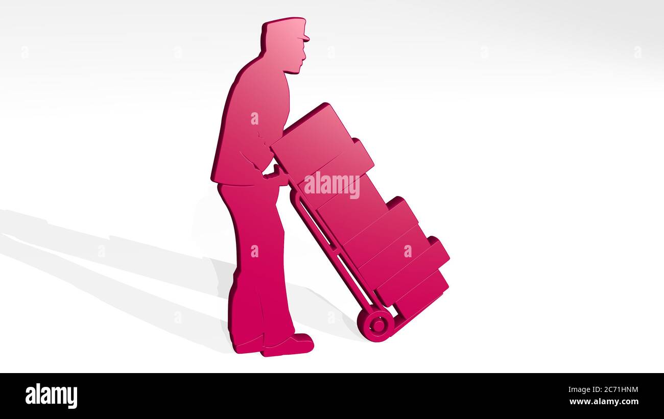 MAN CARRYING BOXES made by 3D illustration of a shiny metallic ...