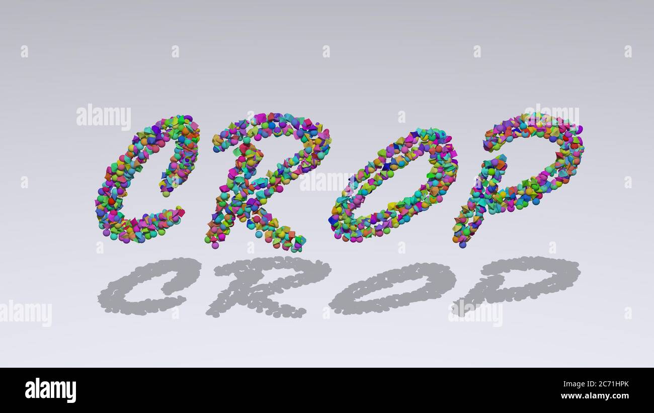 crop: 3D illustration of the text made of small objects over a white ...