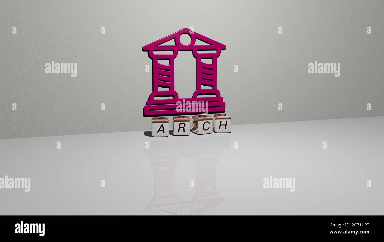 3D representation of arch with icon on the wall and text arranged by ...