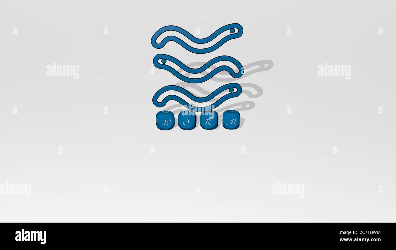 3D illustration of WORM graphics and text made by metallic dice letters ...