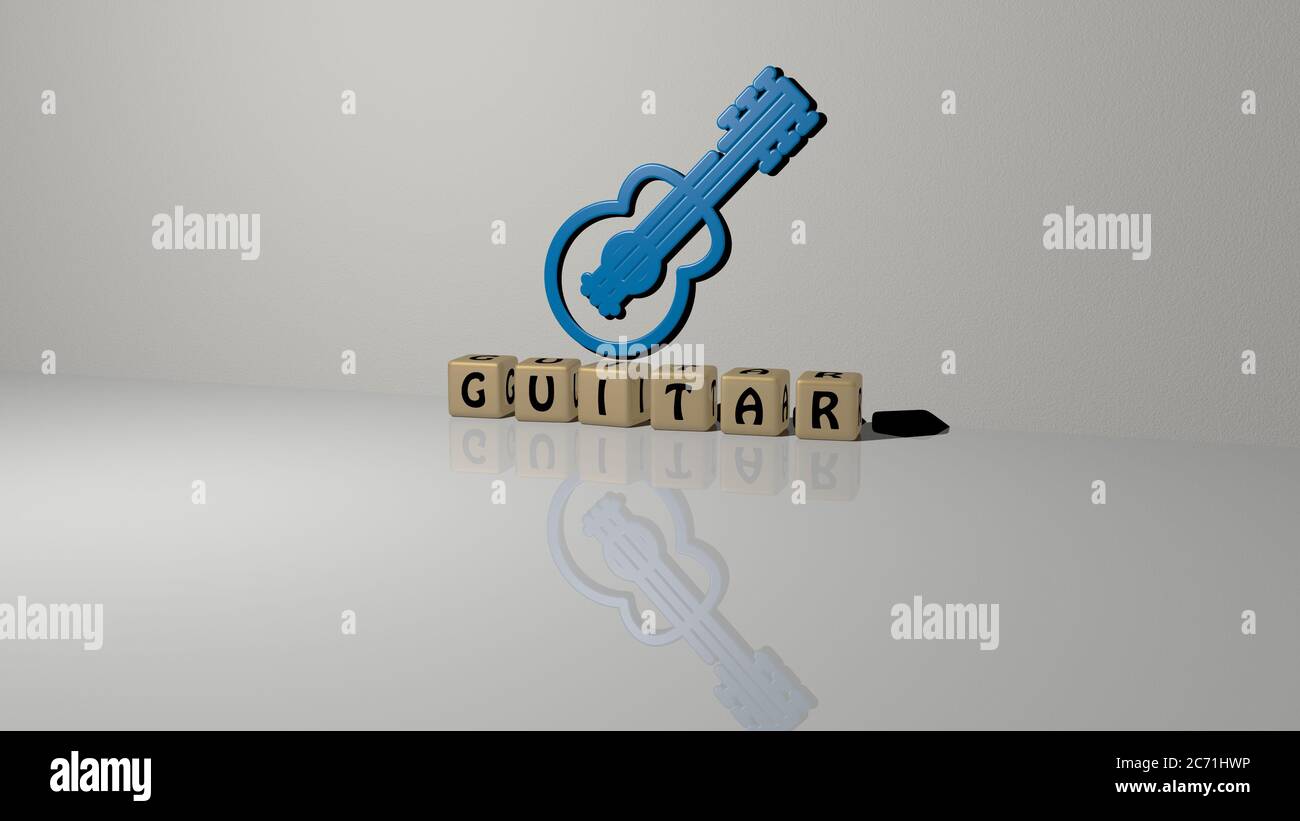 3D illustration of guitar graphics and text made by metallic dice ...