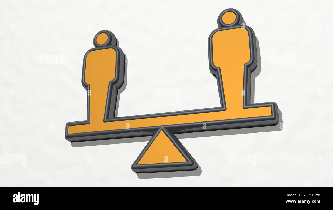 human equality made by 3D illustration of a shiny metallic sculpture on ...