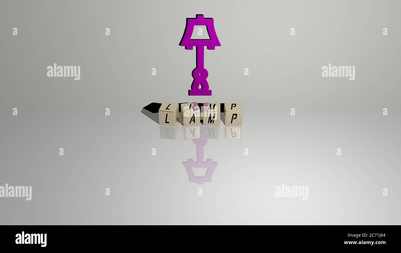 3D representation of lamp with icon on the wall and text arranged by ...