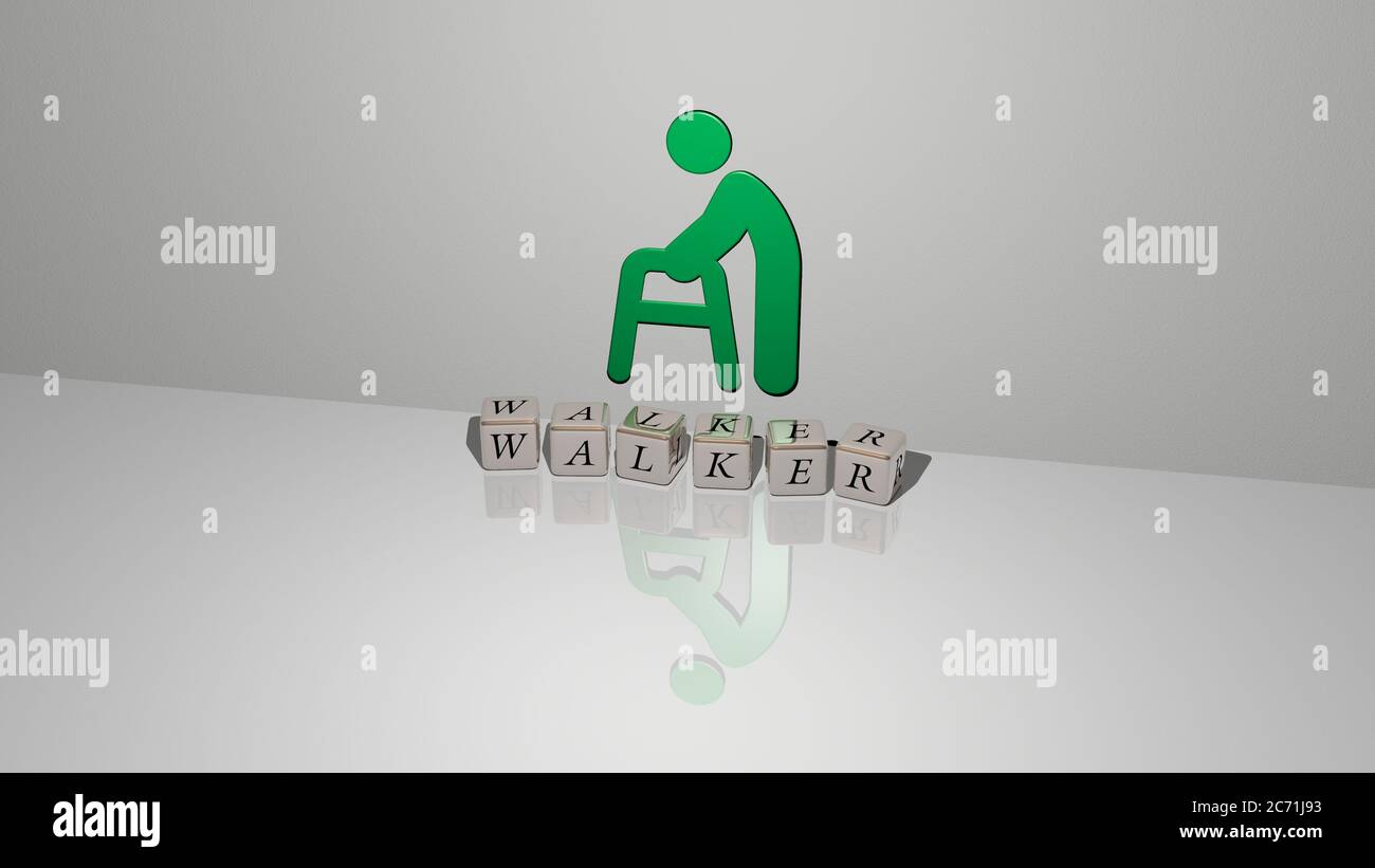 3D illustration of WALKER graphics and text made by metallic dice ...