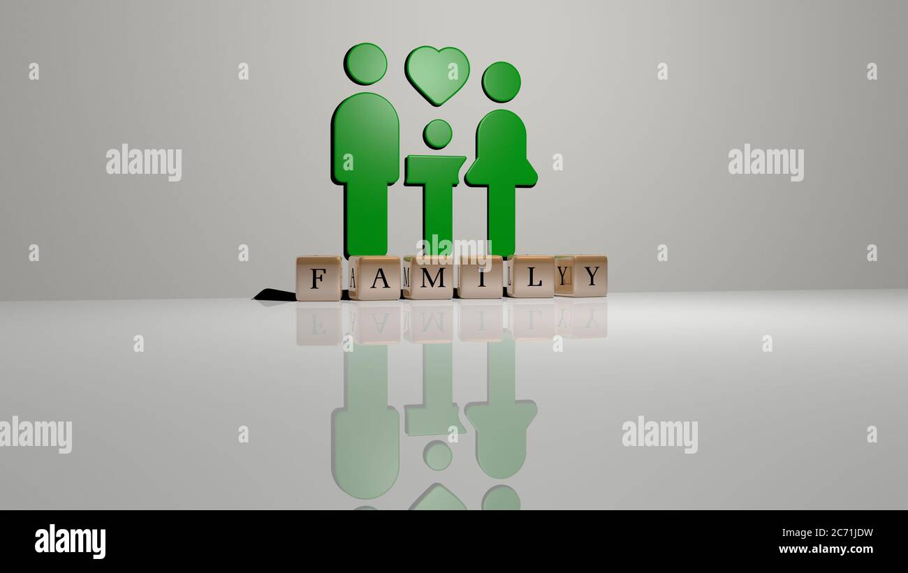 3D graphical image of family vertically along with text built by ...