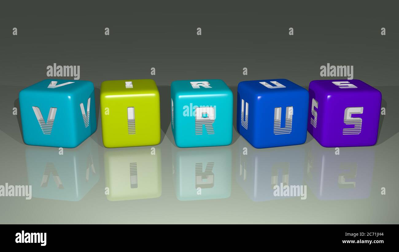 VIRUS arranged by cubic letters on a mirror floor, ideal for concept ...