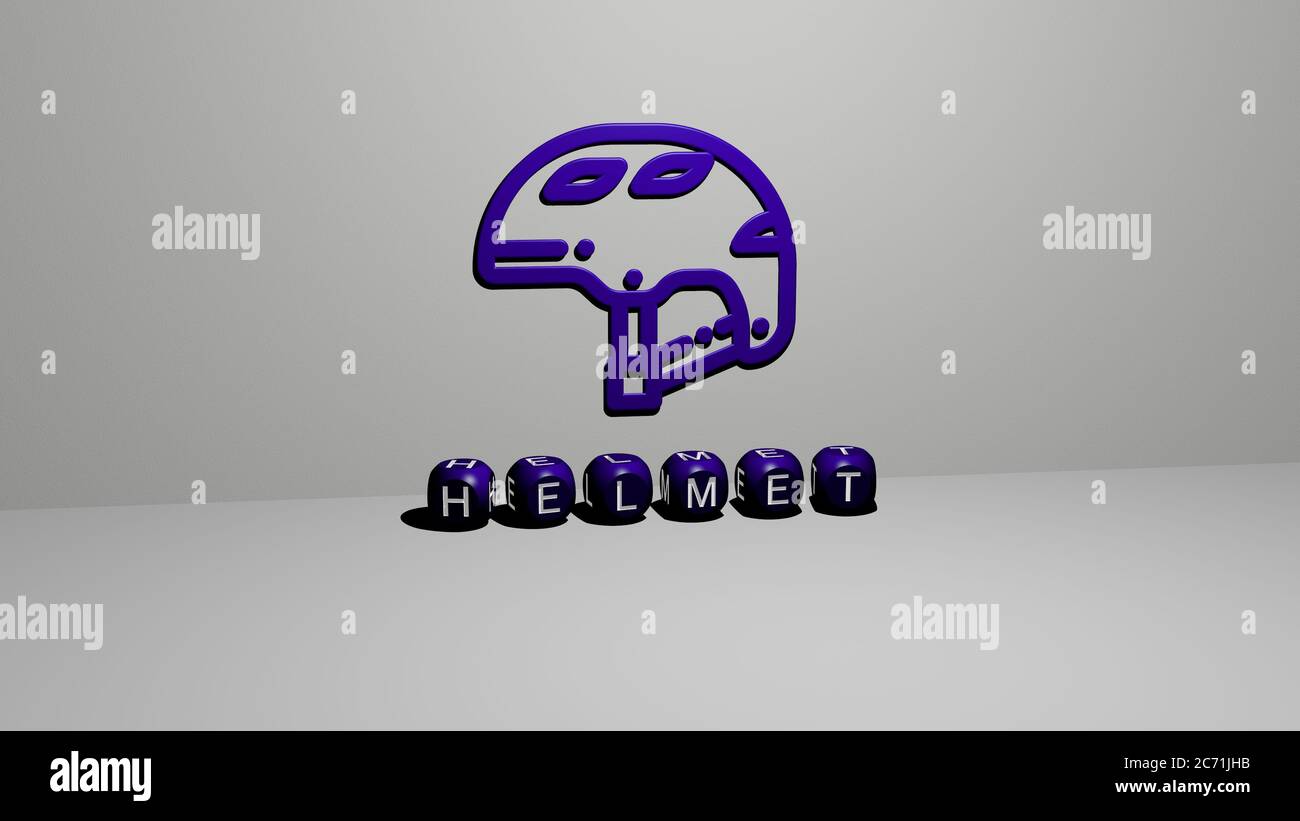 3D illustration of HELMET graphics and text made by metallic dice ...