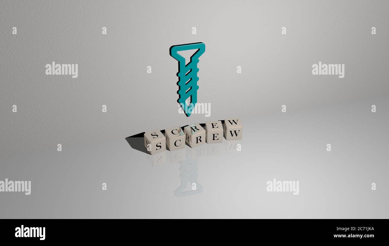 3D representation of screw with icon on the wall and text arranged by ...