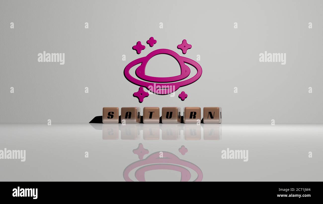 3D representation of SATURN with icon on the wall and text arranged by ...