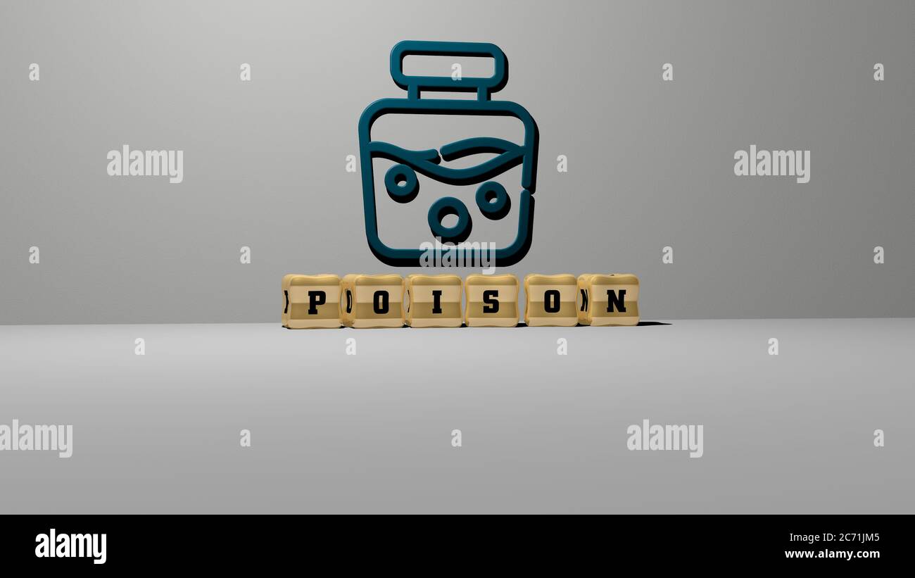 3D illustration of POISON graphics and text made by metallic dice ...